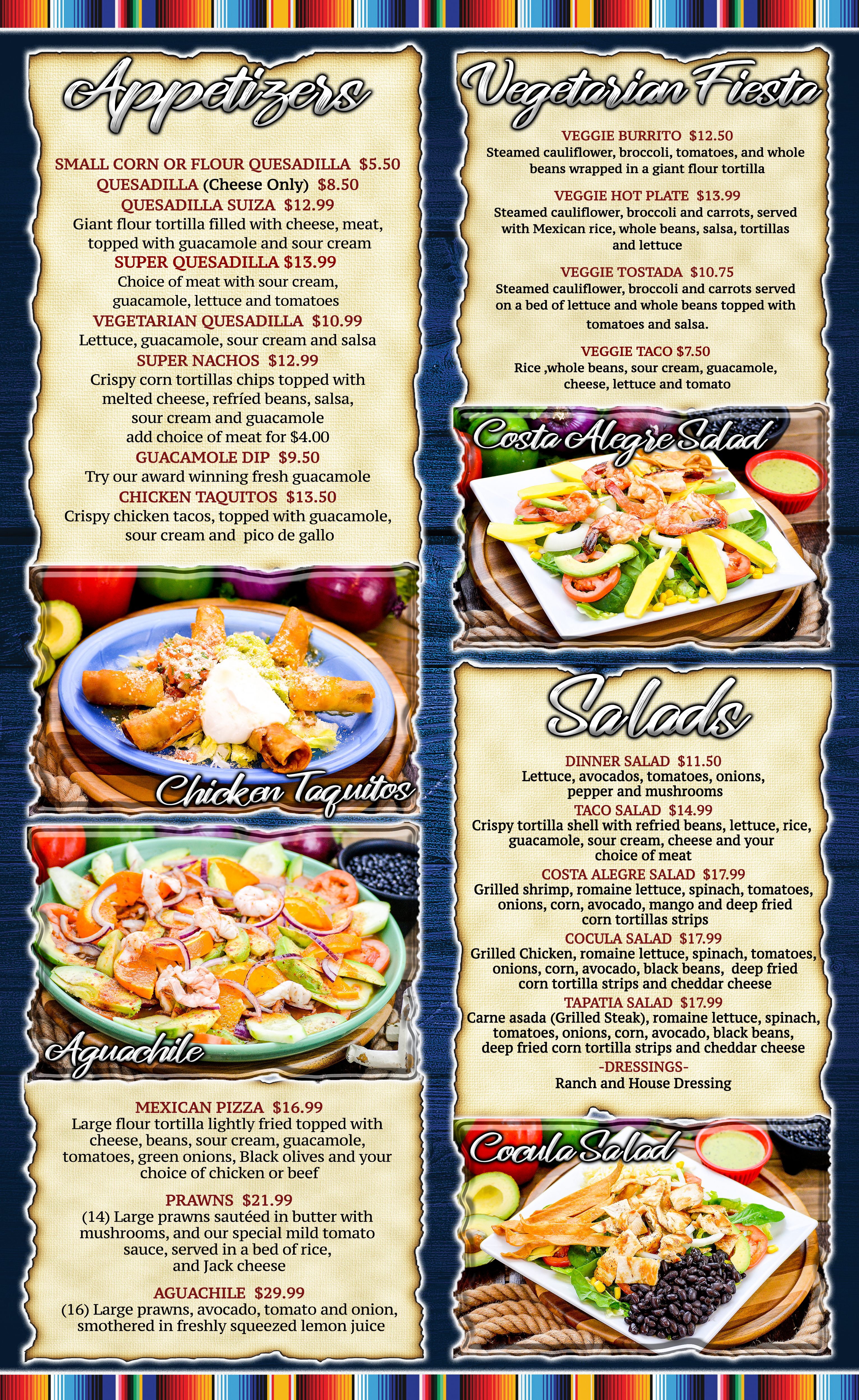 Menu for la hacienda store